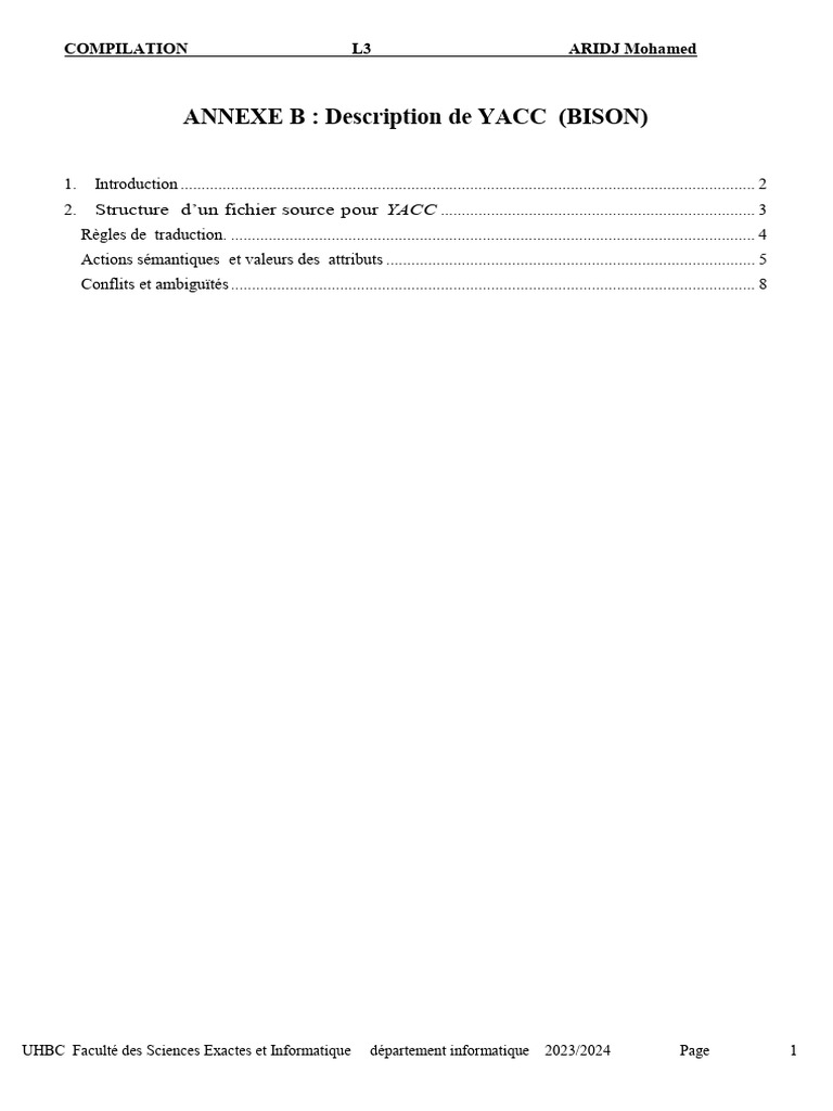 Guide sur YACC et Bison en C | PDF | Analyse syntaxique | Compilateur