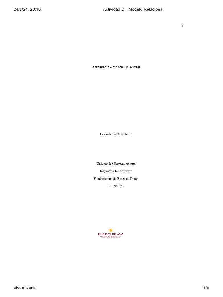 Actividad 2 - Modelo Relacional | PDF | Base de datos relacional | Modelo relacional