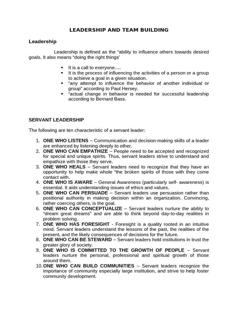 Leadership and Team Building Essentials | PDF | Team Building | Leadership