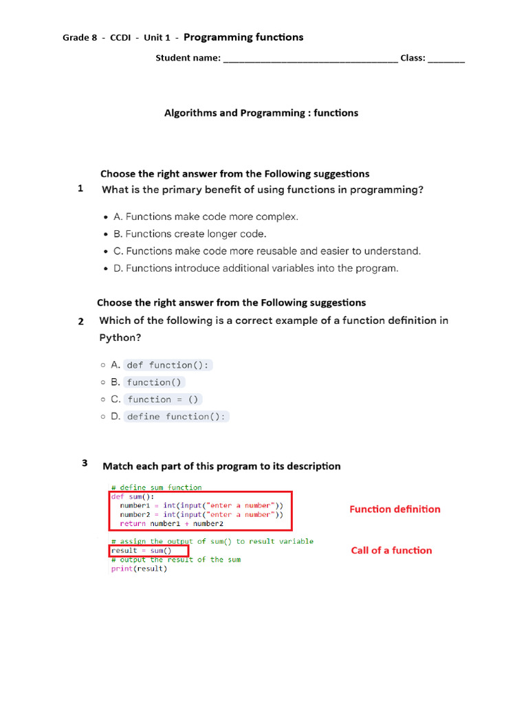(80 Copies) G8 U1 Functions Exit Card | PDF
