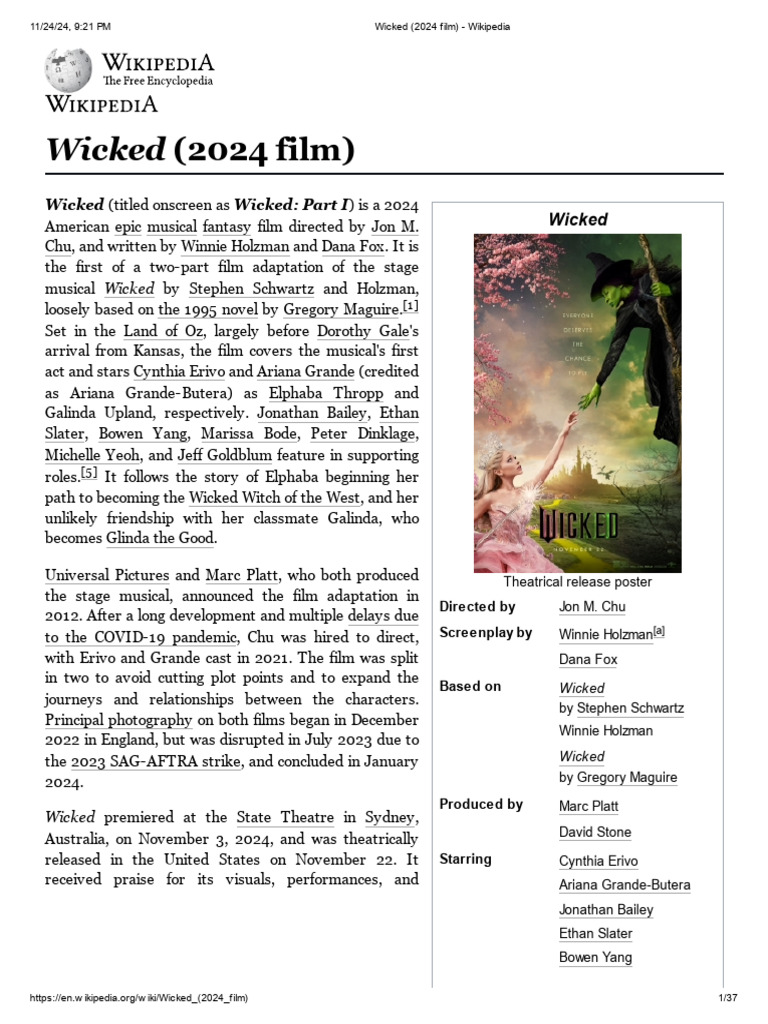 Wicked 2024 Film Overview | PDF