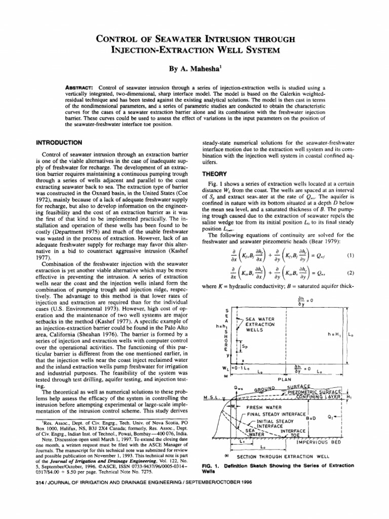 Control of Seawater Intrusion Through | PDF | Fresh Water | Sea