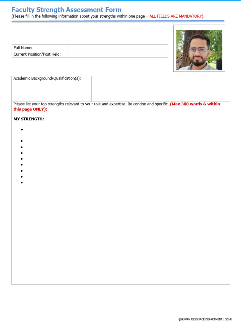 Faculty Strength Evaluation Form - Rahul | PDF