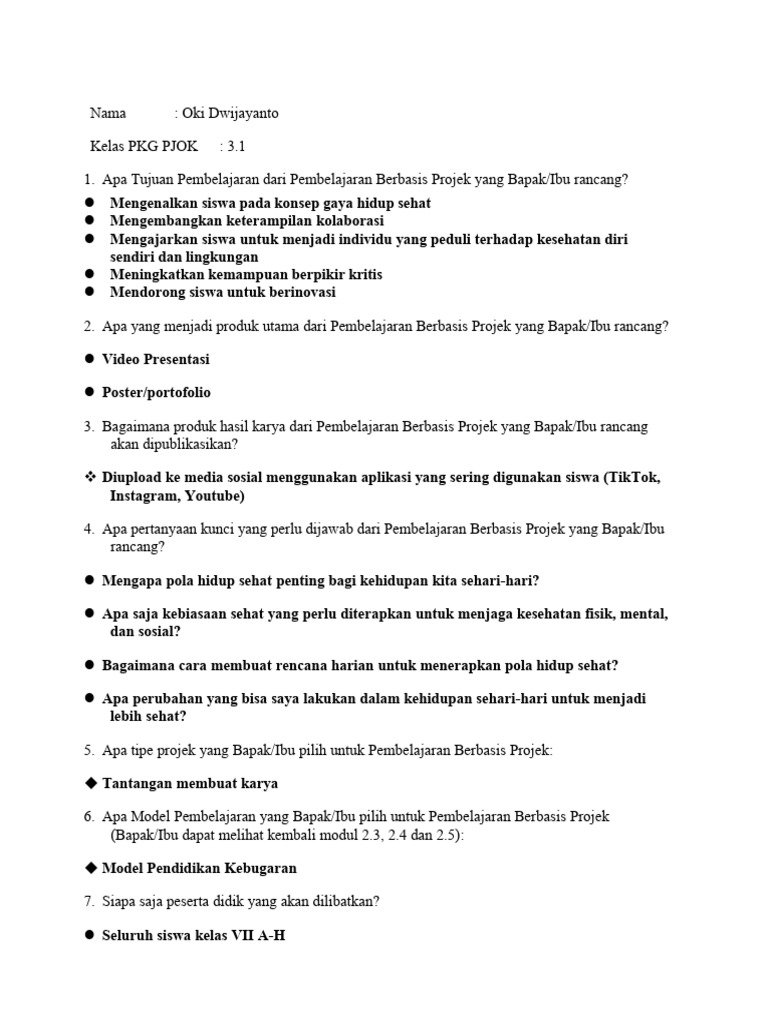 3.1.c.2 - Oki D - Tugas Alur-Pembelajaran-Berbasis-Projek | PDF | Pengembangan Diri | Kesehatan ...