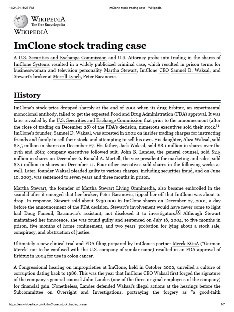 ImClone Stock Trading Case | PDF | Justice | Crime & Violence