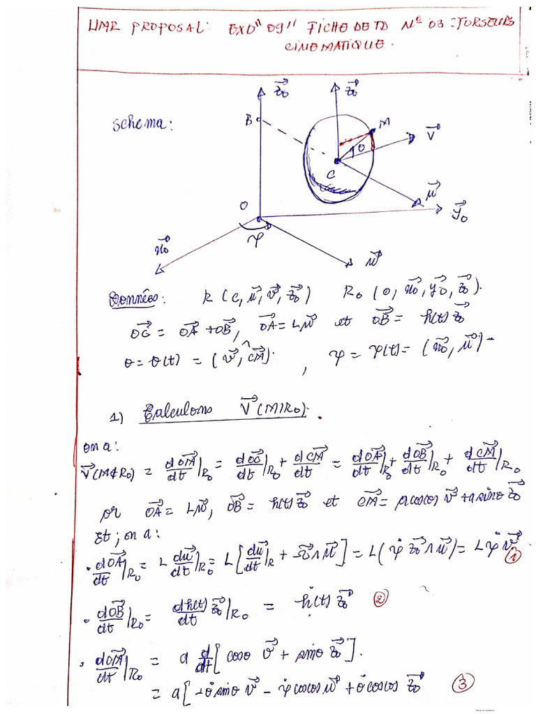 UMR Proposal (Solution Exercice 9 TD 3 Mécanique Du Solide Torseur ...