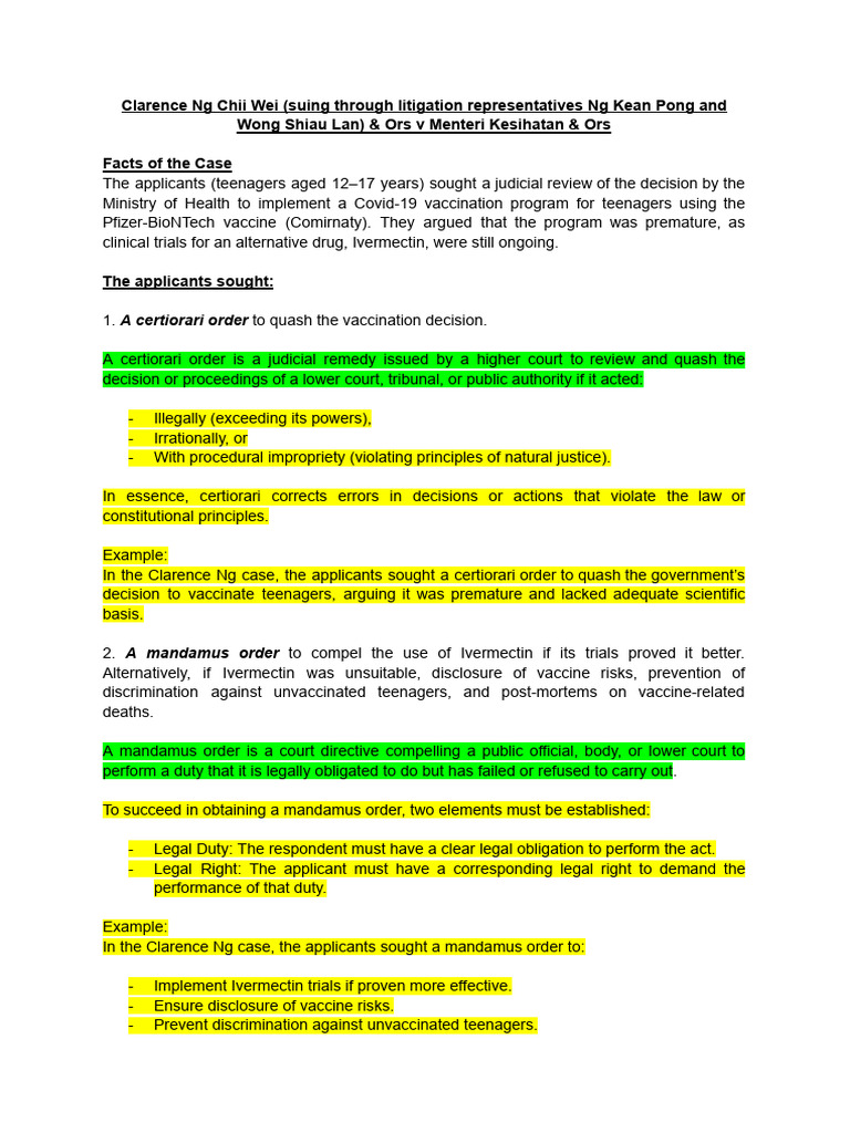 Clarence NG Chii Wei (Suing Through Litigation Representatives NG Kean Pong and Wong Shiau Lan ...