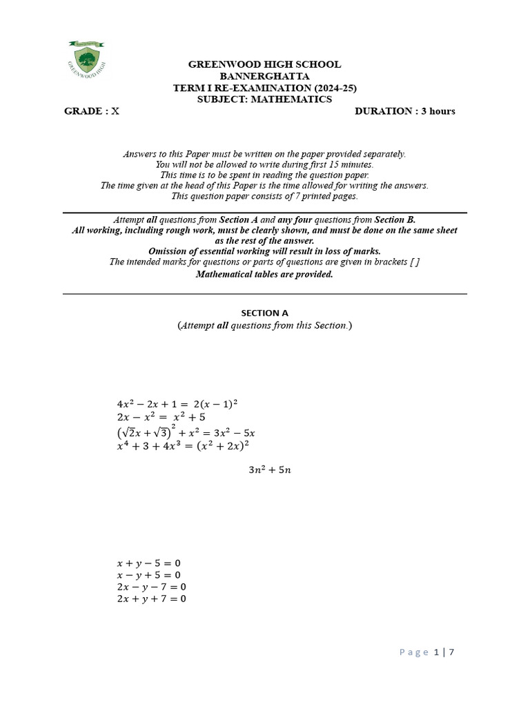 2024 GR 10 Term 1 - Re Exam | PDF | Mathematical Objects | Mathematics