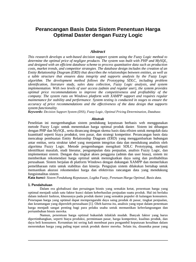 Perancangan Basis Data Sistem Penentuan Harga Optimal Daster Dengan ...