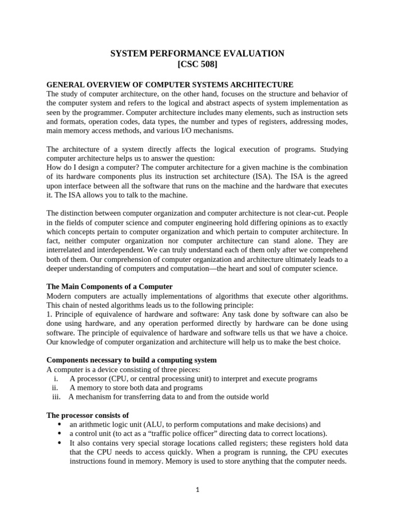 Note On System Performance Evaluation CSC 508 | PDF | Kernel (Operating ...