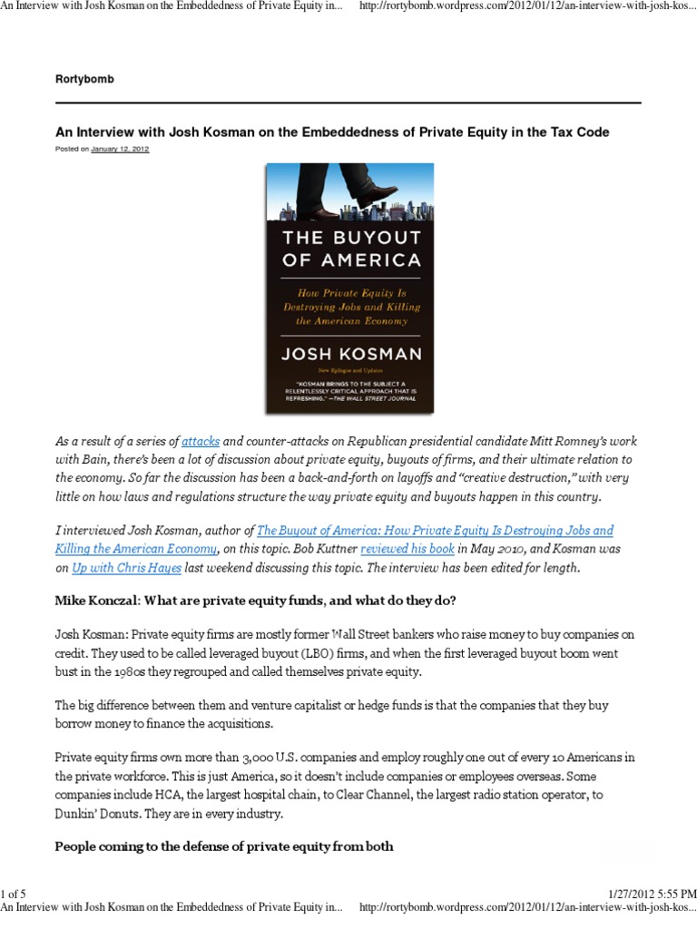 An Interview With Josh Kosman On The Embeddedness of Private Equity in ...