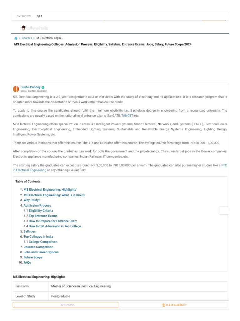 MS Electrical Engineering Guide 2024 | PDF | University And College ...