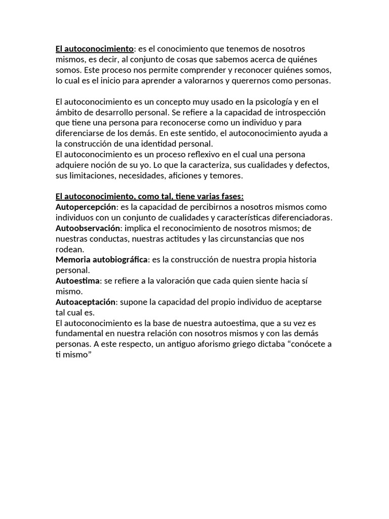 El Autoconocimiento | PDF | Crecimiento personal y profesional ...