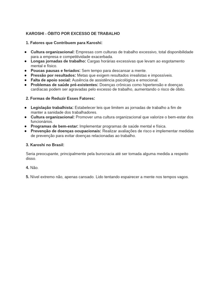 Karoshi: Causas e Prevenção do Óbito por Trabalho | PDF | Estilo de vida