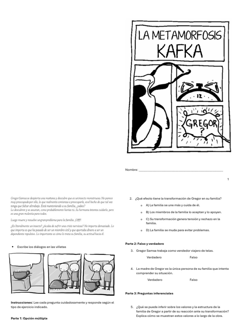 Ejercicios sobre "La metamorfosis" de Kafka | PDF | La metamorfosis ...