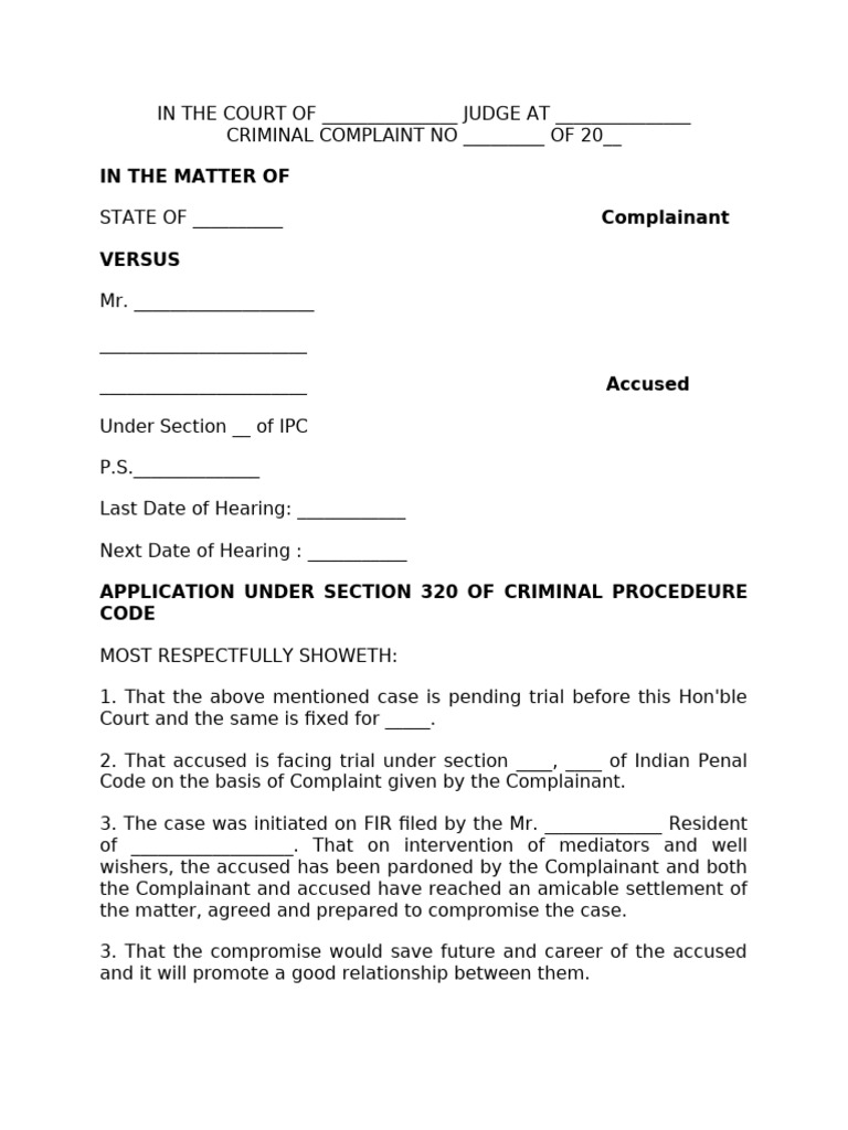 Compromise Application in IPC Case | PDF | Affidavit | Separation Of Powers