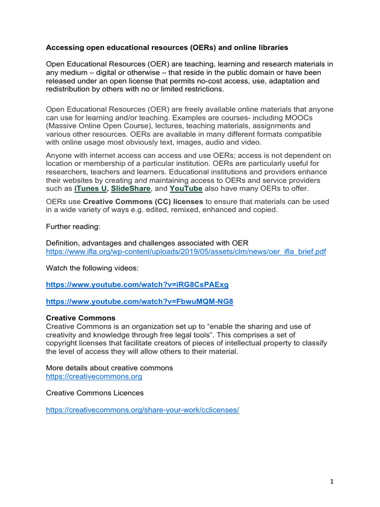 Accessing Open Educational Resources - Notes 1 | PDF | Creative Commons ...
