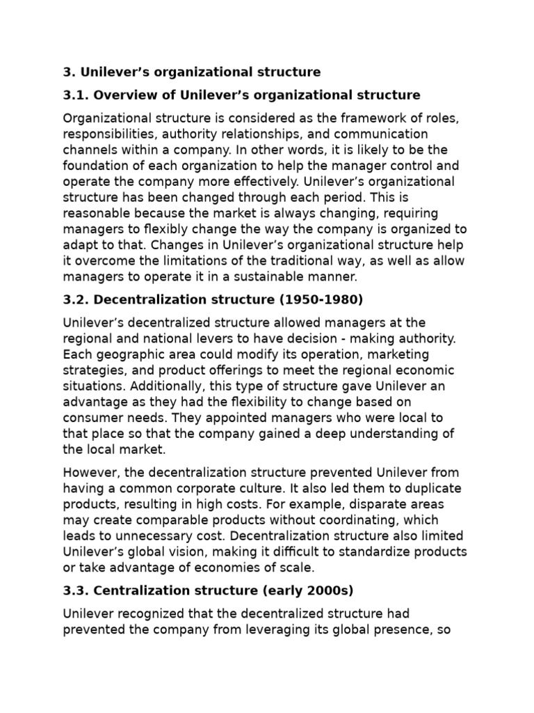 The Organizational Structure of Unilever | PDF | Organizational ...