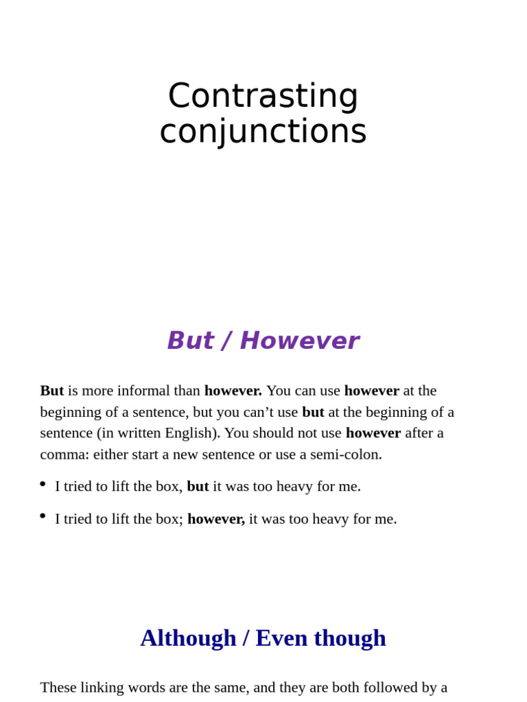 Contrasting Conjunctions Powerpoint | PDF