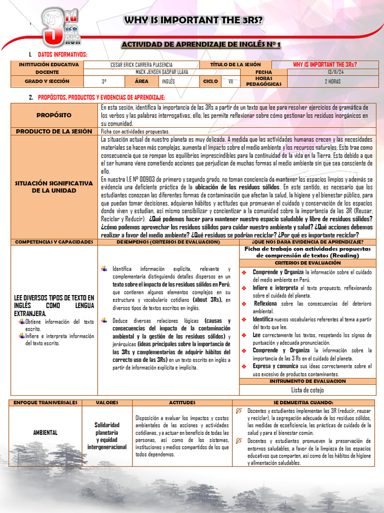 Sesión1 - Jer Rural - Unidad8 - 3° - Why Is Important The 3RS | PDF ...