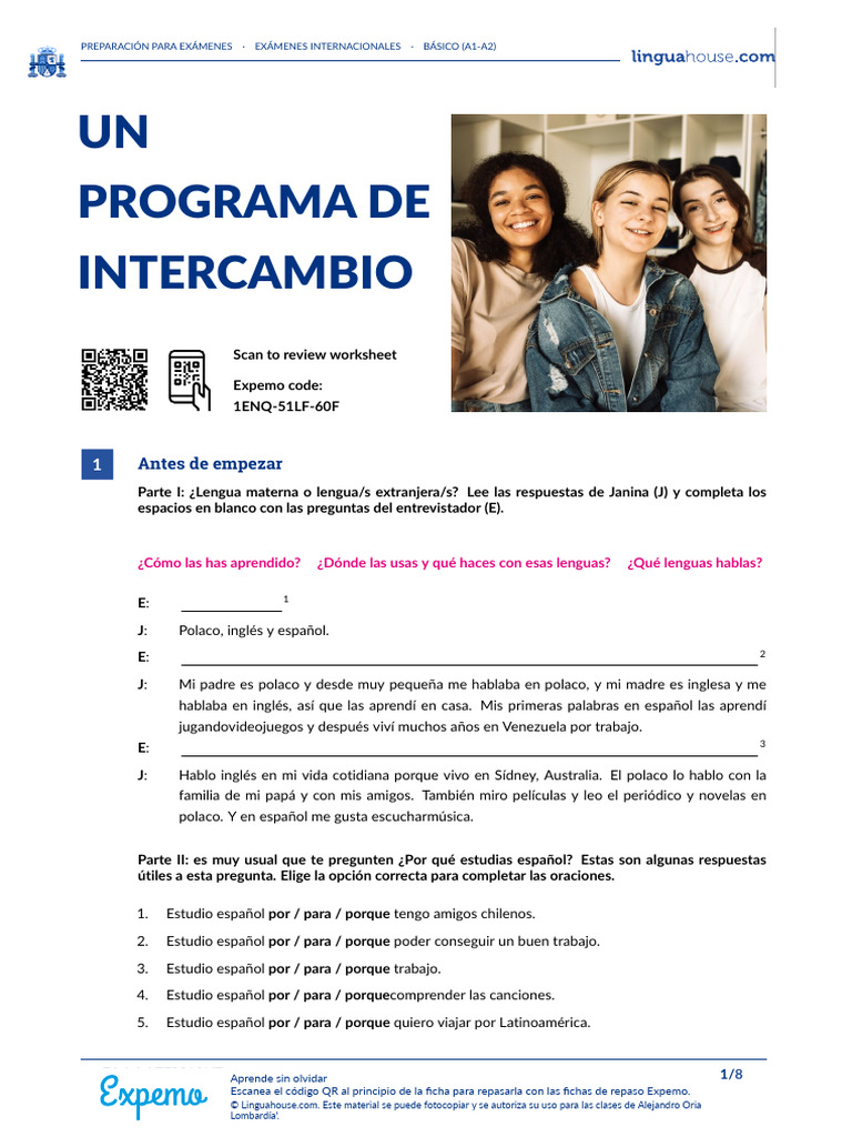 Un Programa de Intercambio Castellano Spanish Teacher A1 A2 | PDF ...