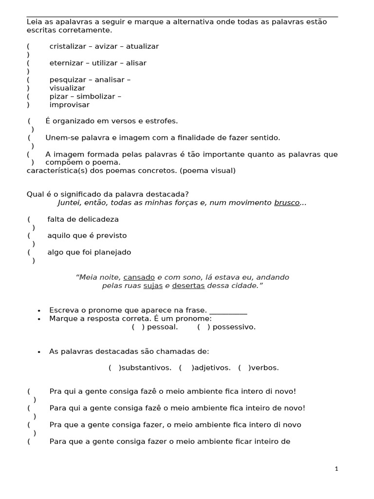 Revisão de Português: 4º Ano | PDF | Pronome | Sintaxe