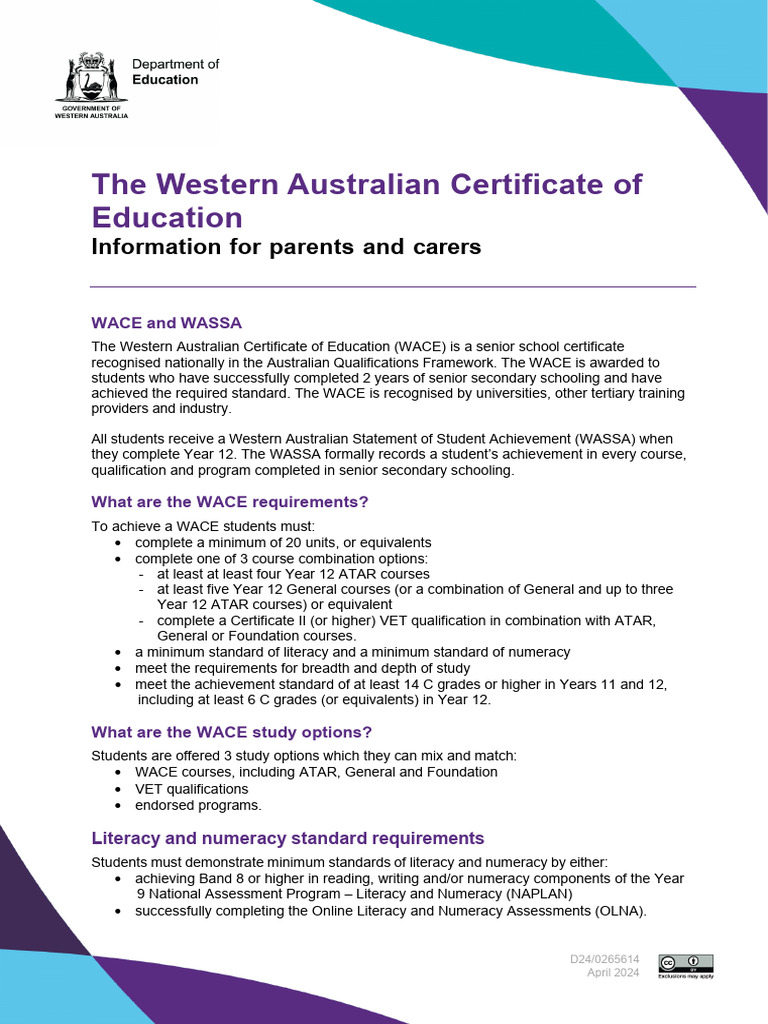 Western Australian Certificate of Education (WACE) | PDF | Secondary ...