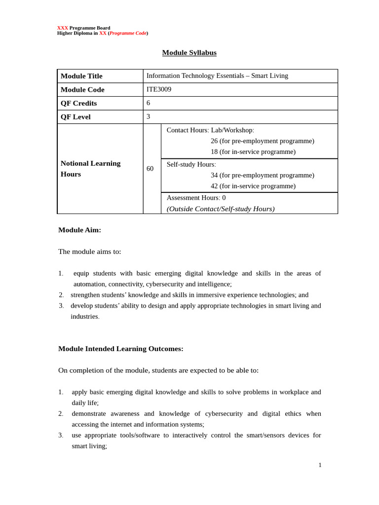 IT Essentials for Smart Living Syllabus | PDF | Learning | Internet Of ...