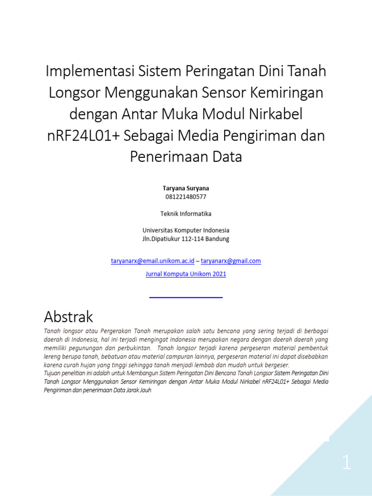 Implementasi Sistem Peringatan Dini Tanah Longsor Menggunakan Sensor ...