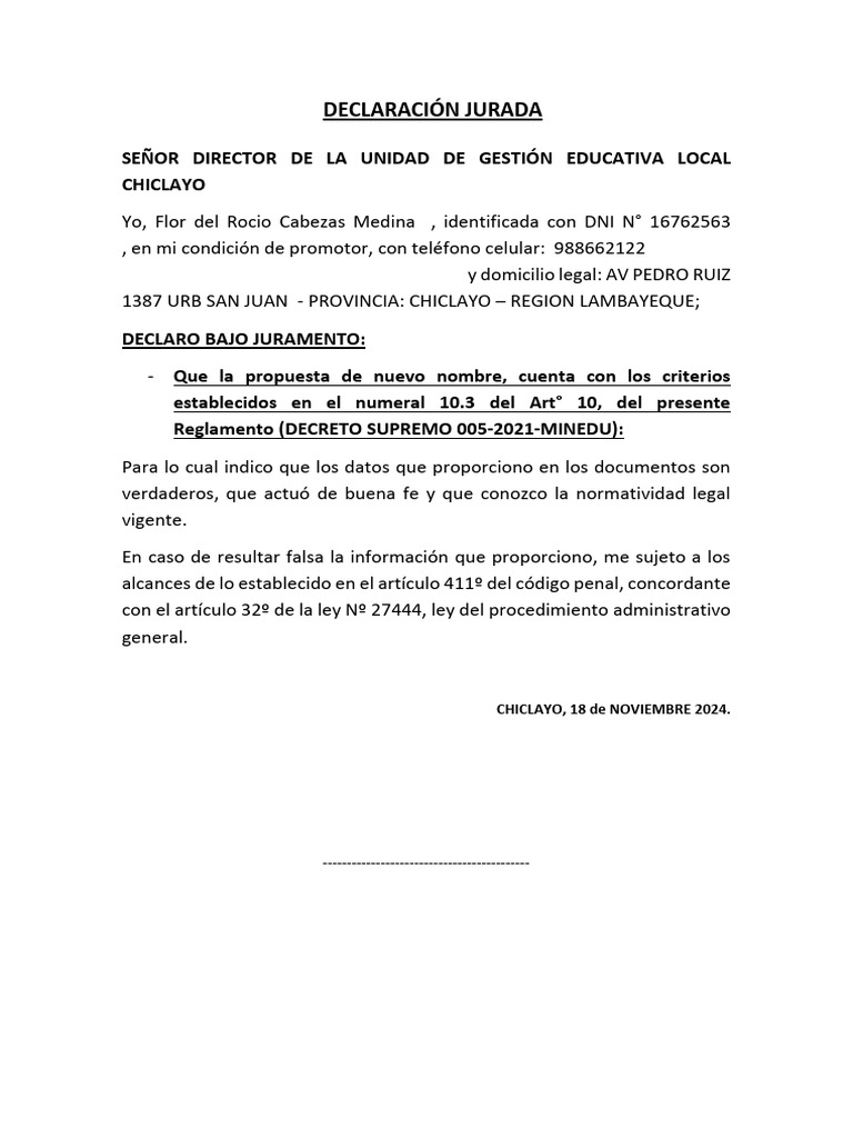 Declaración Jurada | PDF | Derecho