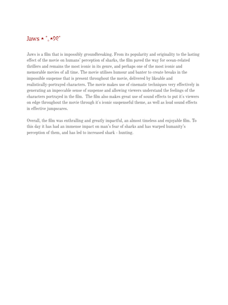 Movie Review - Jaws! | PDF