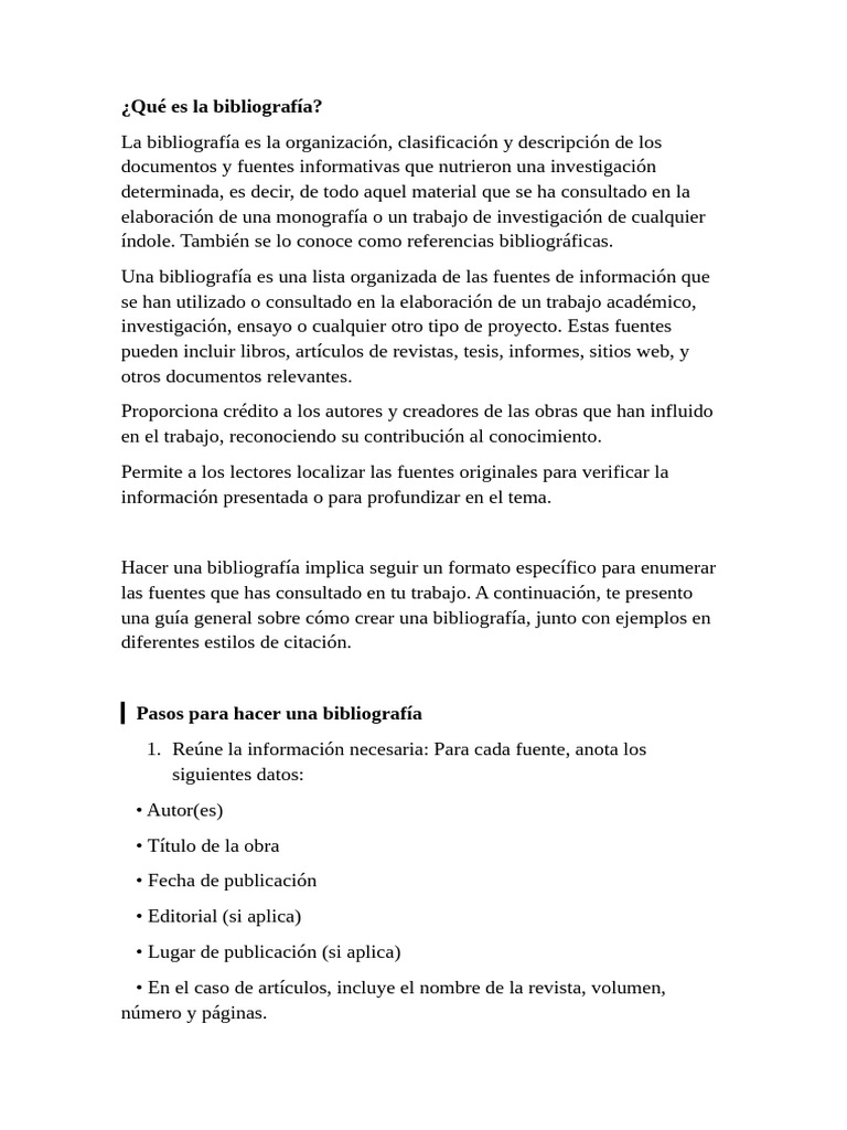 La Bibliografia | PDF | Bibliografía