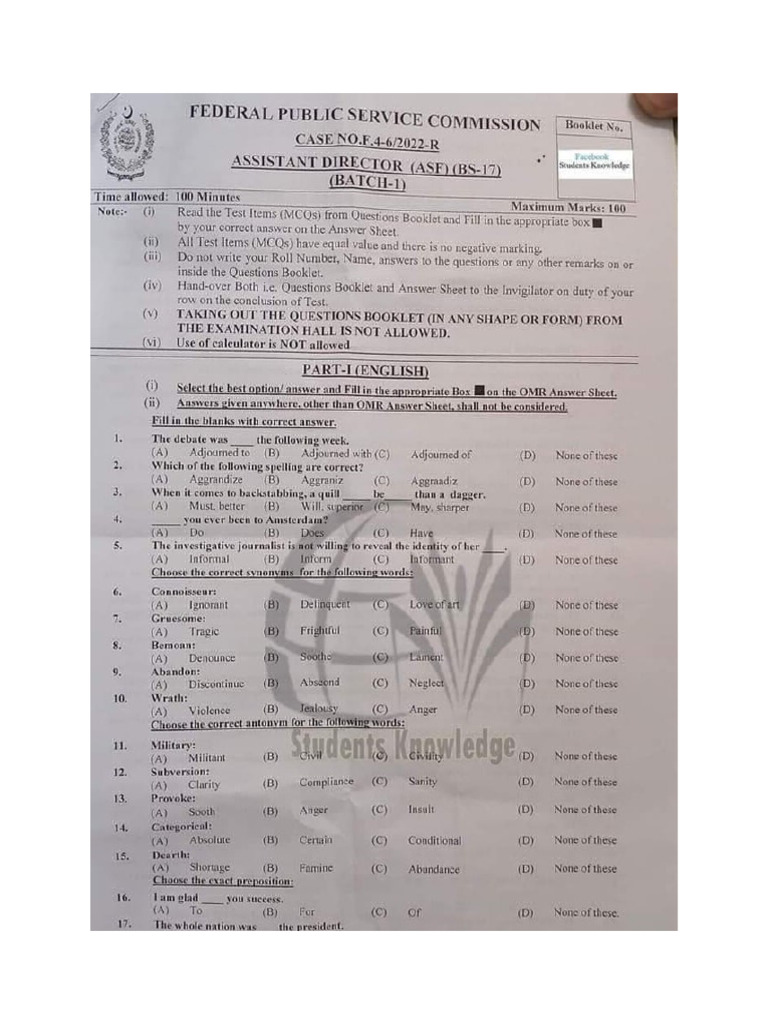 ASF Past Paper 1 | PDF