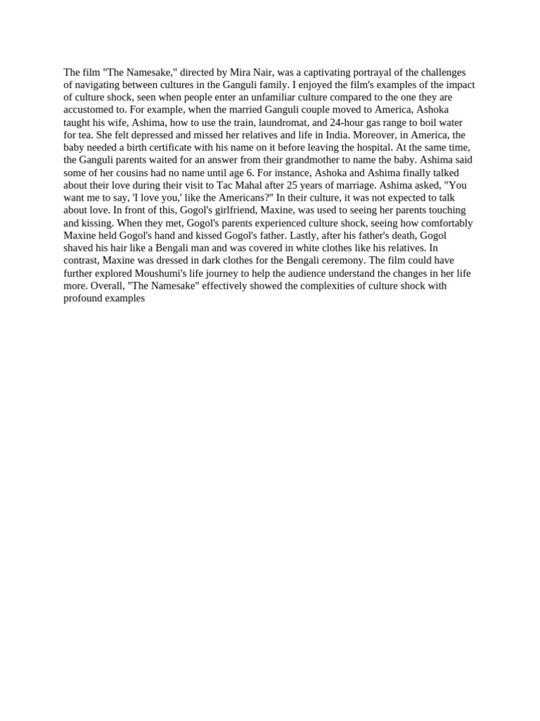 Culture Shock in "The Namesake" Film | PDF