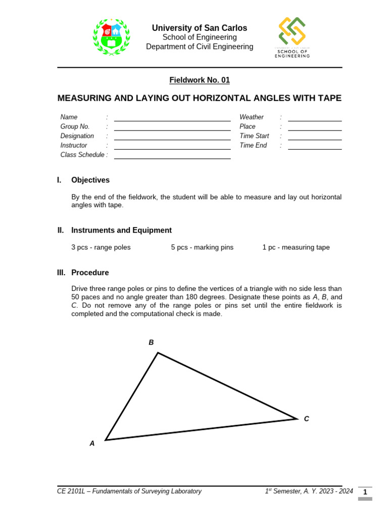 FW 1 - Measuring and Laying Out Horizontal Angles With Tape | PDF ...