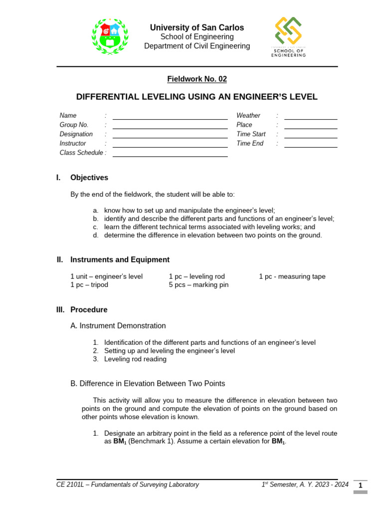 FW 2 - Differential Leveling Using An Engineer's Level | PDF | Technology & Engineering