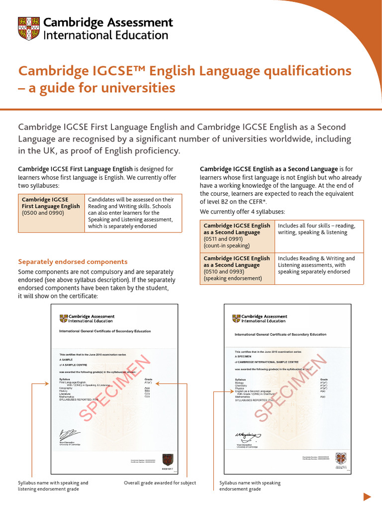 Cambridge Igcse English Language Qualifications A Guide For ...