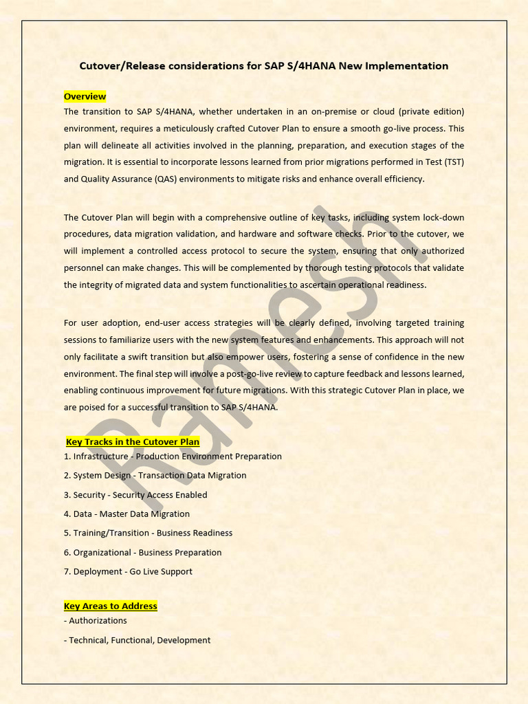 SAP S/4HANA Cutover Plan Guide | PDF | Verification And Validation ...