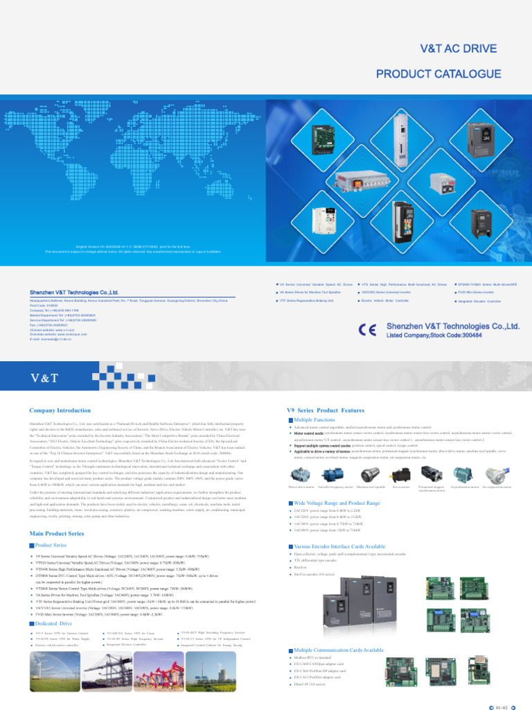 Brochure V&T V9 Product Catalog High Performance Inverter 220V 380V 690V | PDF | Electrical ...