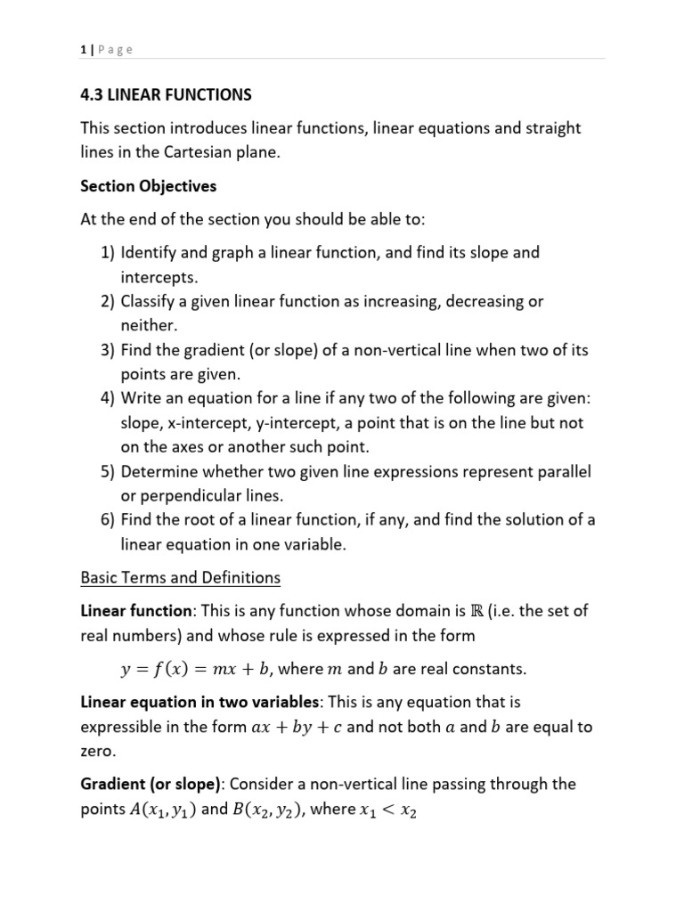Week 6 Math 111 Lecture Notes | PDF | Line (Geometry) | Quadratic Equation
