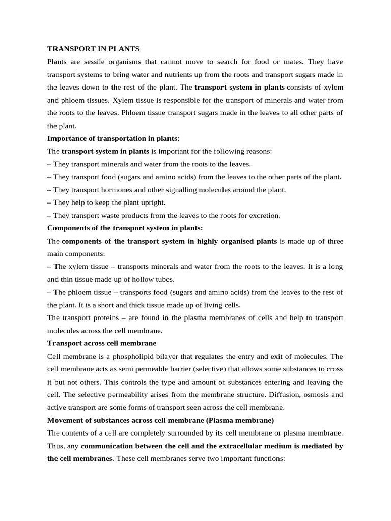 Bota 111. Transport in Plants&solution | PDF | Osmosis | Mass Concentration (Chemistry)