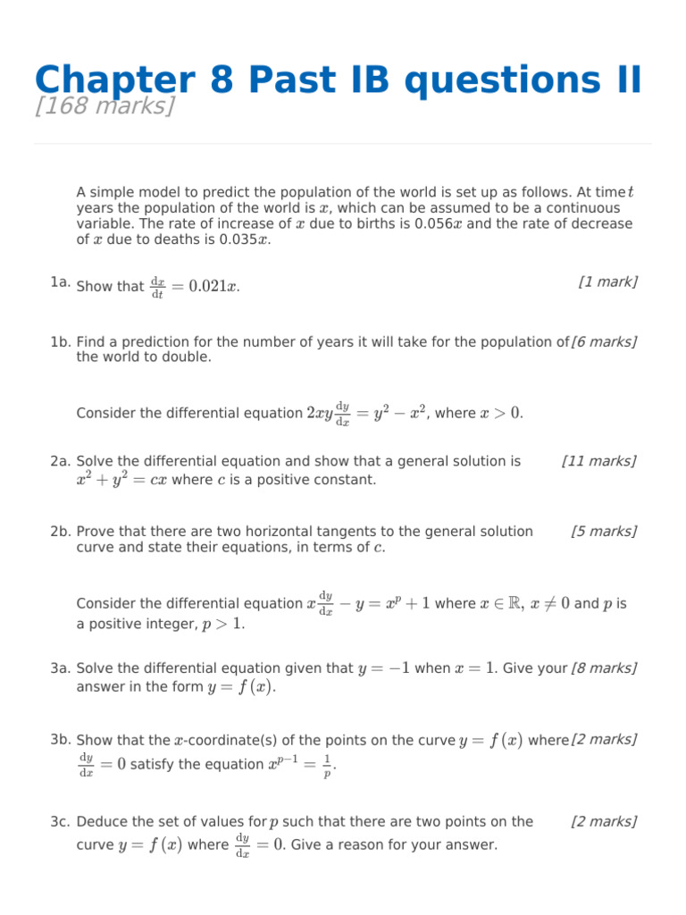 Diff Equation MS Series Chapter 8 Past IB Questions II September 2020 | PDF | Circle | Triangle