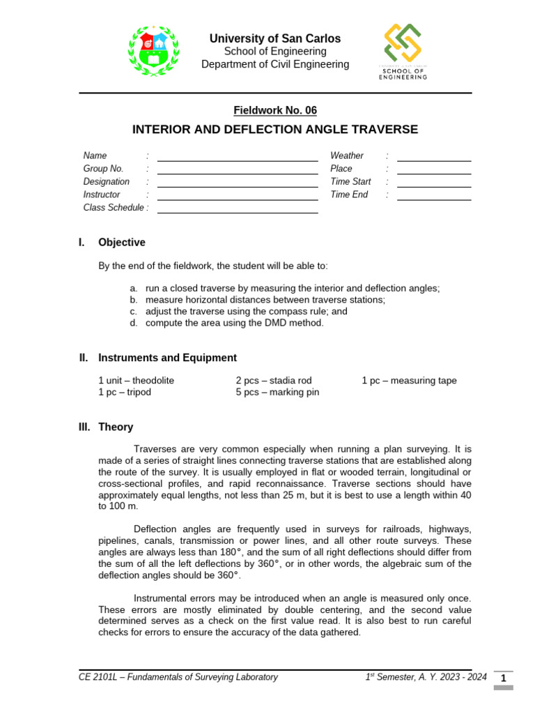 FW 6 - Interior and Deflection Angle Traverse | PDF | Surveying | Angle
