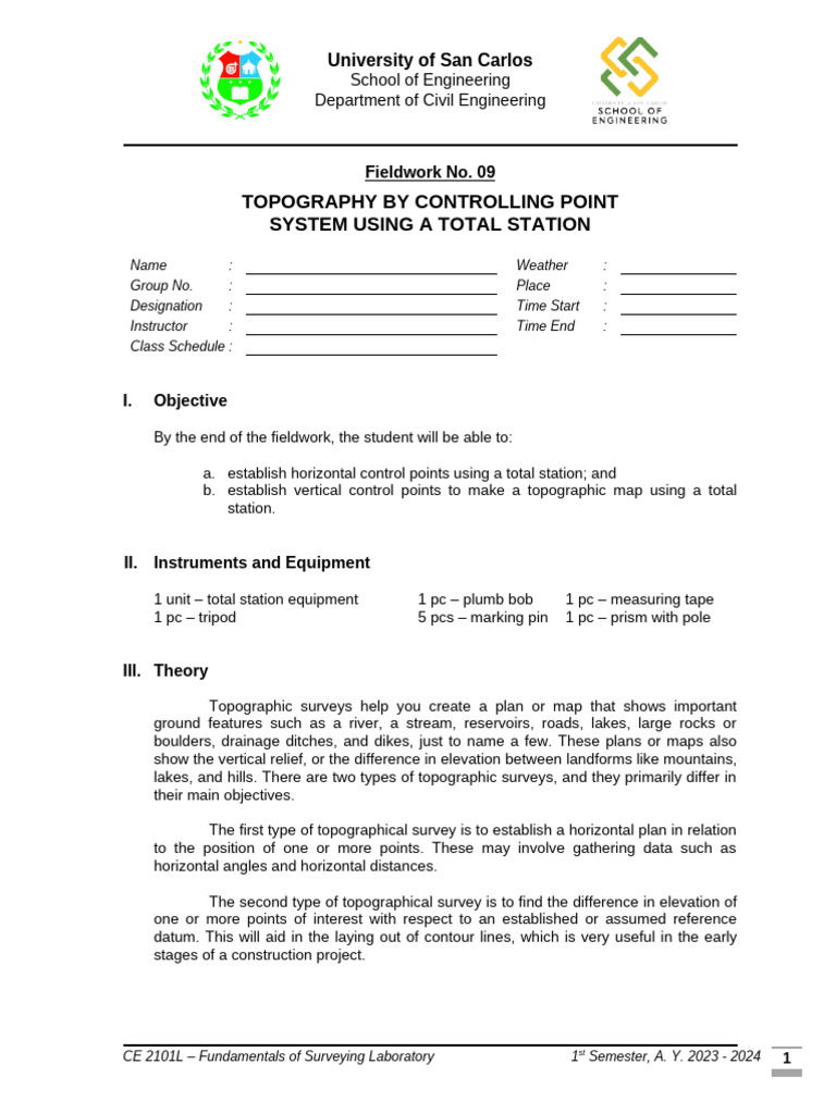Total Station Topography Fieldwork Guide | PDF | Topography | Surveying