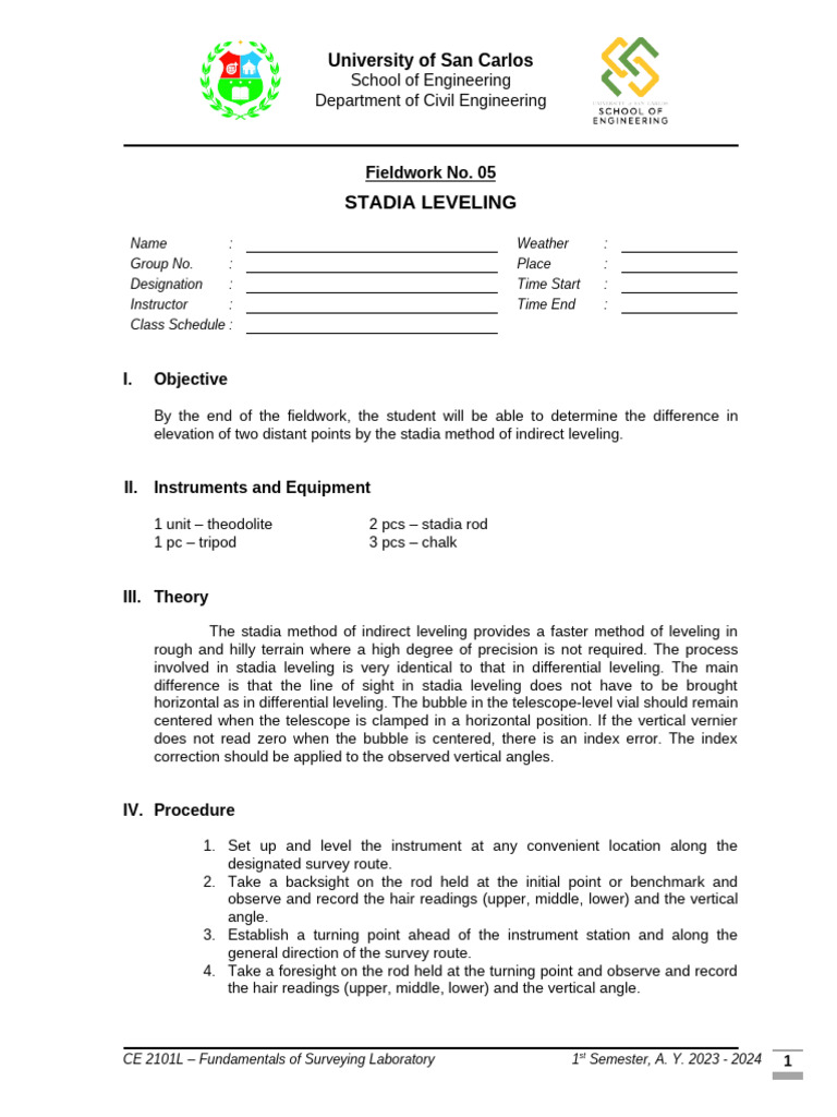 FW 5 - Stadia Leveling | PDF | Surveying