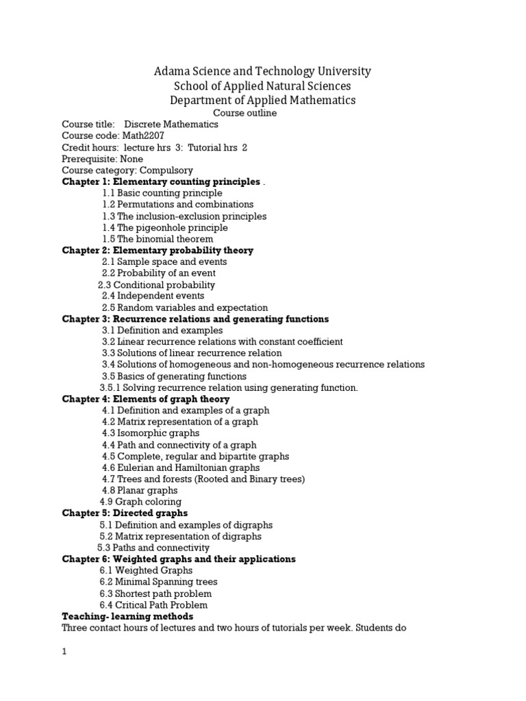 Course Outline For Discrete Mathematics | PDF | Recurrence Relation | Discrete Mathematics