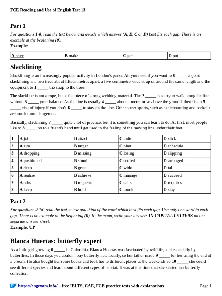 FCE Reading and Use of English Test 13 Printable (2024 Edition) | PDF ...
