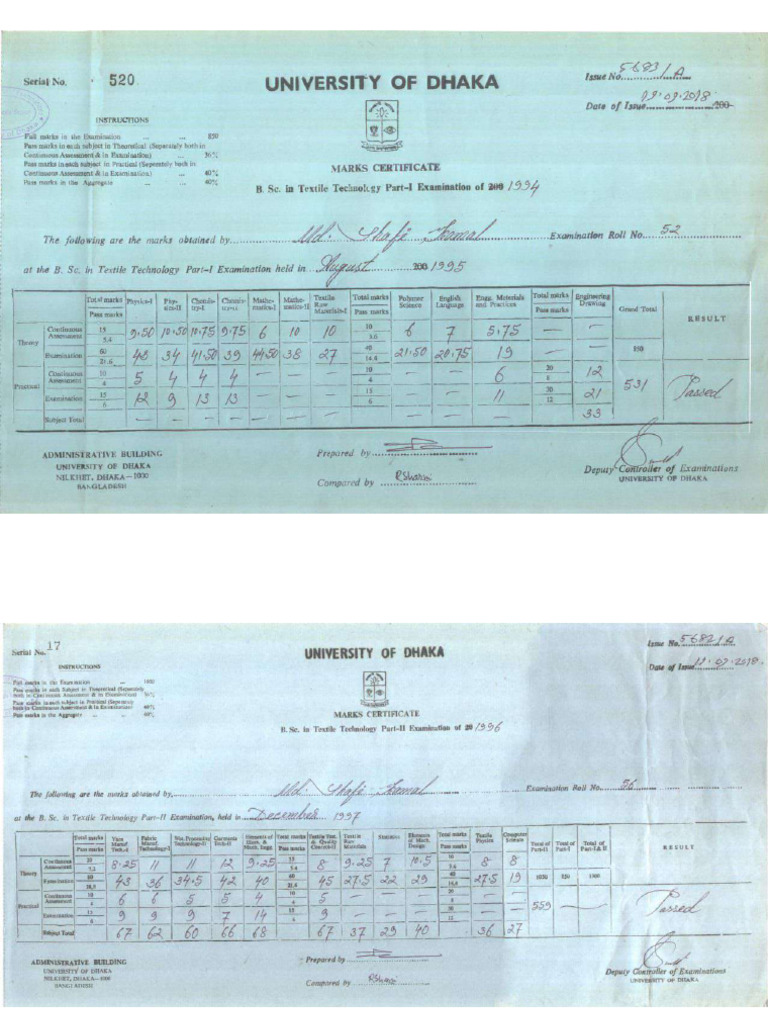 Kamal MD Shafi Bachelor Marksheet All | PDF