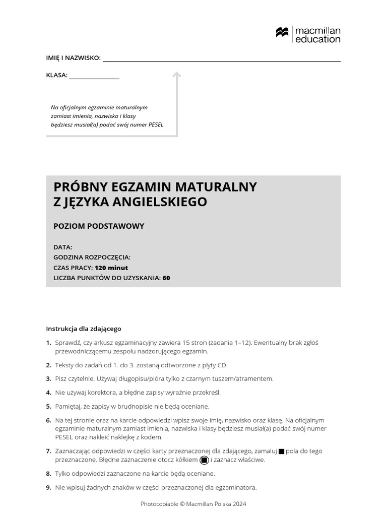 Matura Probna 2025 Arkusz PP Active | PDF