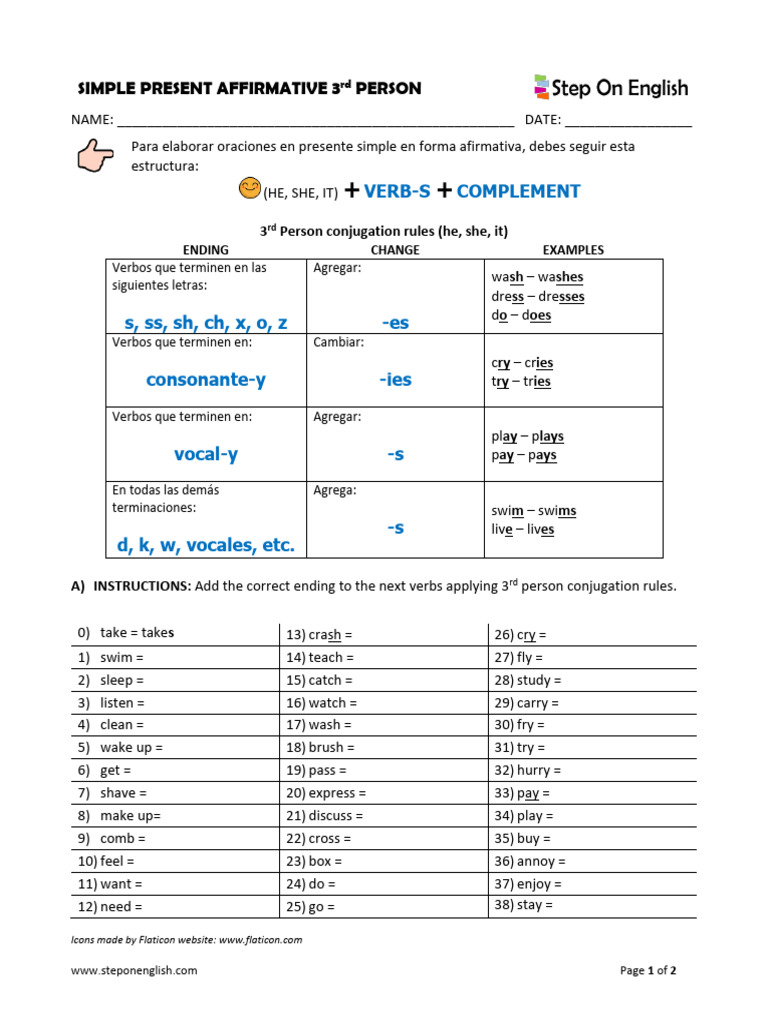 Simple Presente Affirmative 3rd Person | PDF | Syntax | Linguistic ...